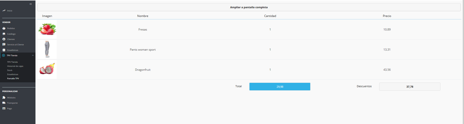 Pantalla TPV. Funcionamiento en POS TPV Prestashop - POS TPV Prestashop