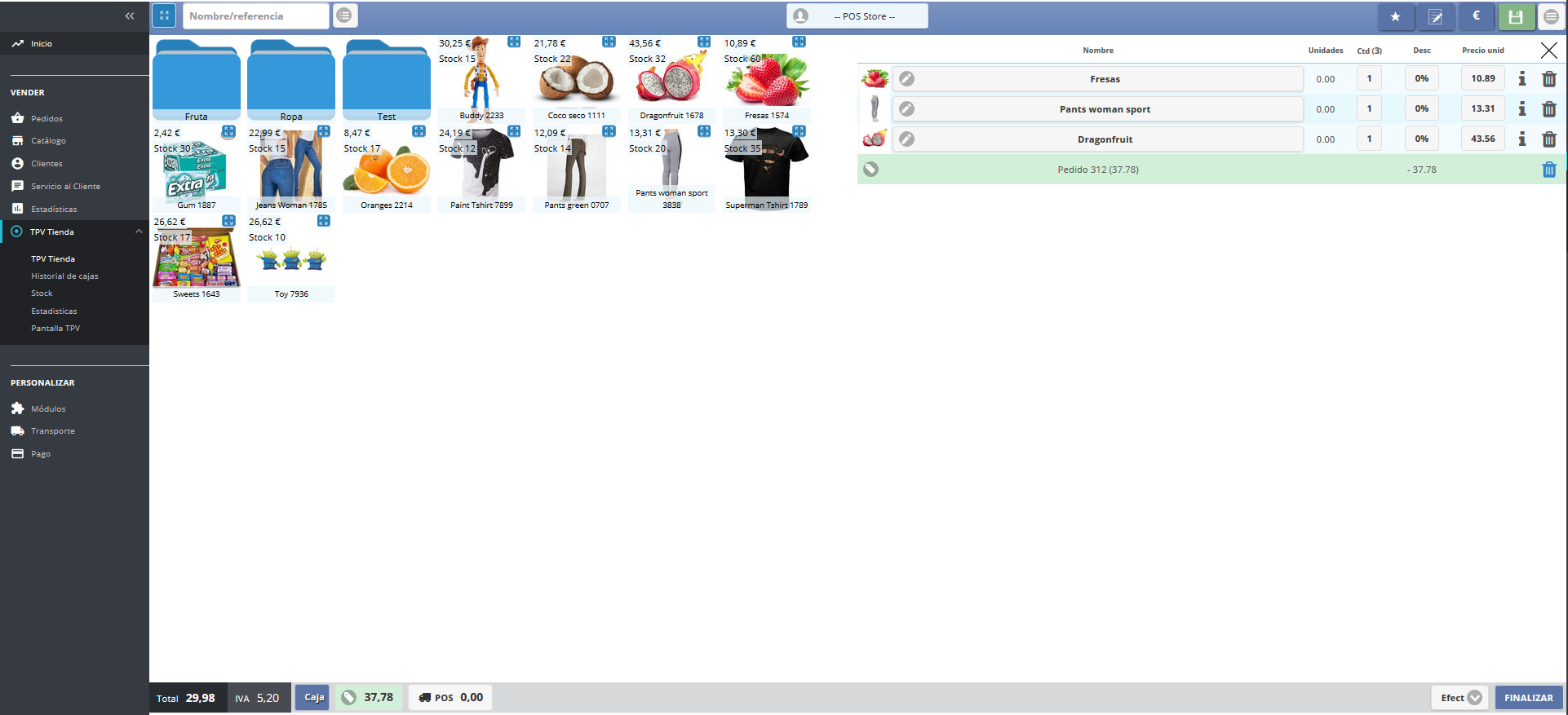Pantalla TPV. Funcionamiento en POS TPV Prestashop - POS TPV Prestashop